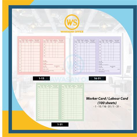 Worker Card Kad Pekerja Labour Card Work Card Gong Card Time Card Kad Kerja 工卡