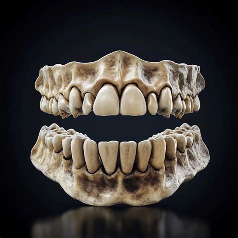 Closeup Of Human Teeth And Jawbone On Black Background Premium Ai