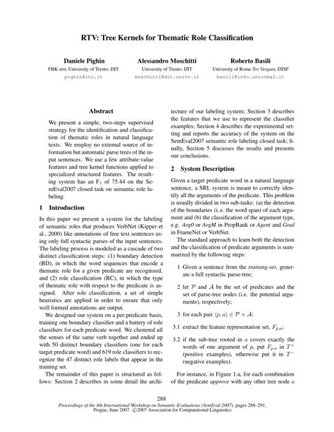 Pdf Rtv Tree Kernels For Thematic Role Classification