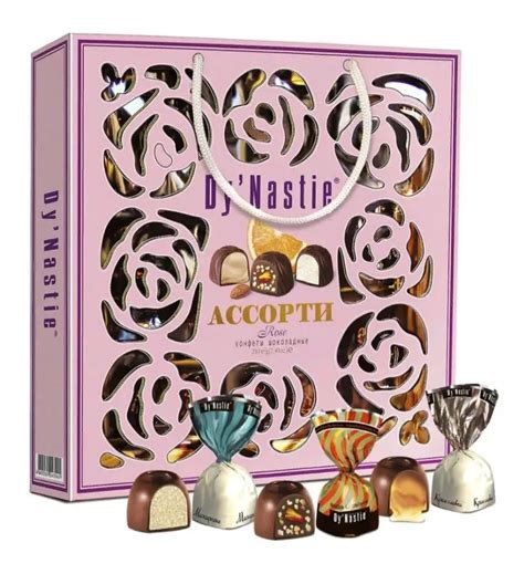 Конфеты Dy'Nastie Ассорти Роза, 170 г., подарочная сумка, тёмный ...