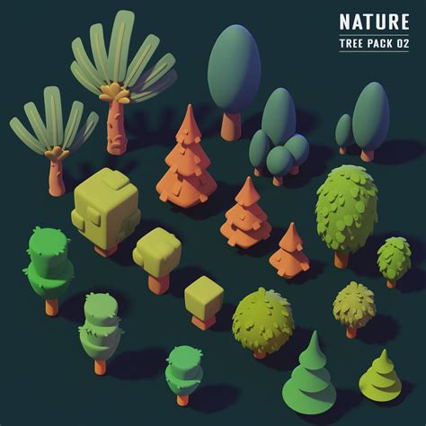 Nature Tree Pack 02 Stylized 3d Game Assets Nigel Goh Çizimler 3d