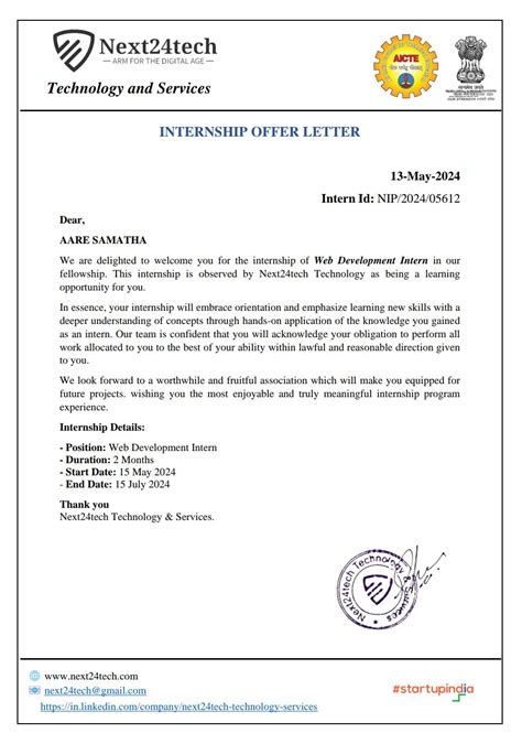 aare samatha on linkedin next24technologyandservices internship