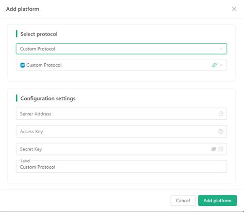 select protocol select custom protocol service address the custom