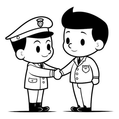 경찰과 경찰이 손을 잡는 흑백 만화 일러스트레이션 프리미엄 Ai 생성 벡터