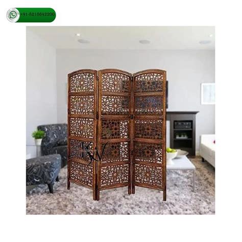 Brown Teak Wood Wooden Classic Partition Screen 3 Panels Matte At