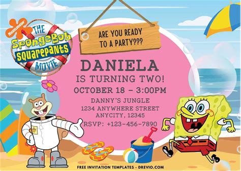 Free Pdf Invitation Sea And Bubbles Spongebob Birthday Invitations