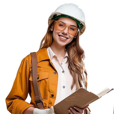 Female Engineer With Plan Of Wearing Orange Color Kit Isolated On A