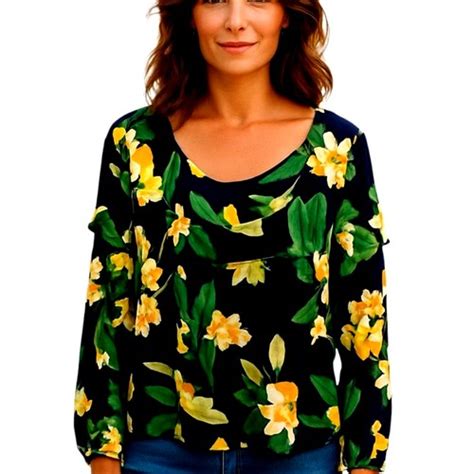 Old Navy Small Blue Floral Long Sleeve Womens Top Shirt Blouse Miss