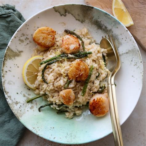Creamy Risotto With Asparagus And Seared Scallops Claudias Table