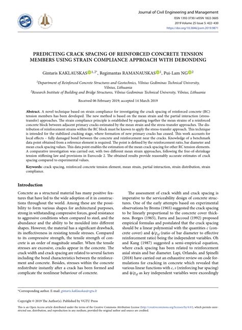 Pdf Predicting Crack Spacing Of Reinforced Concrete Tension Members Using Strain Compliance
