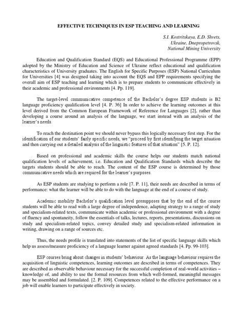 Effective Techniques In Esp Teaching And Learning Pdf Learning Teachers