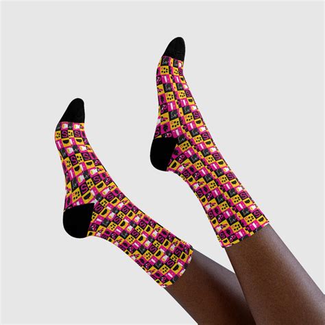 Sublimation Crew Socks Cute Pink And Black Bdsm Cuffs Butt Plugs