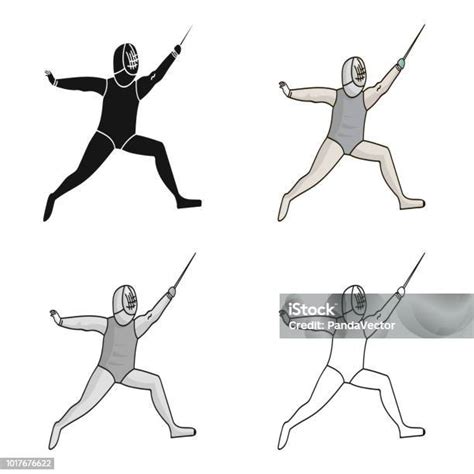 칼 선수 옷 펜싱 대회입니다 올림픽 스포츠 단일 만화 스타일 벡터 기호 재고 일러스트 웹에서 아이콘 Championship에