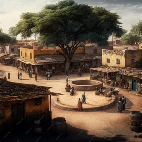 Premium Ai Image A Town With A Tree In The Middle