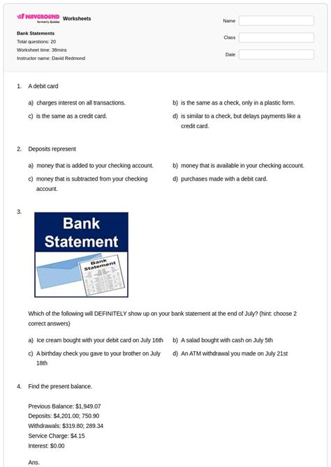 50 Reconciling Bank Statements Worksheets For Class 12 On Wayground