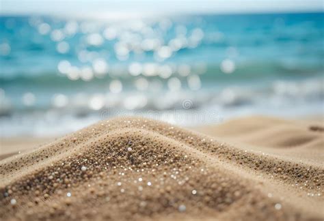 Close Up Of Sparkling Beach Sand With Soft Ocean Waves In Background