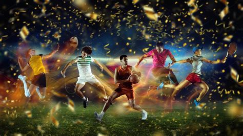 Sportsmen In Action Collage Volleyball Basketball Tennis Soccer
