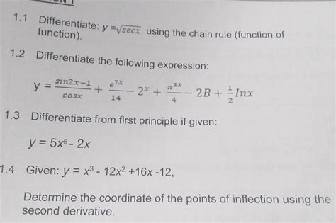 Solved 1 1 Differentiate Y Secx Using The Chain Rule Chegg Com
