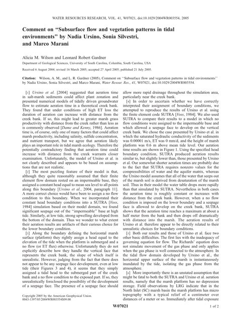 Pdf Comment On ``subsurface Flow And Vegetation Patterns In Tidal