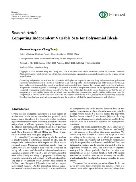 Pdf Computing Independent Variable Sets For Polynomial Ideals