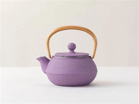 Japanese Nambu Ironware Teapot Arare Pattern Silver Lavender Pastel