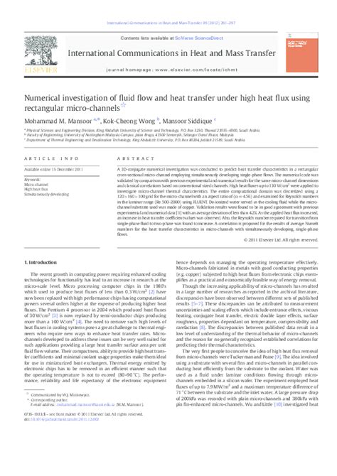 Pdf Numerical Investigation Of Fluid Flow And Heat Transfer Under