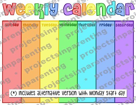 Free Printable Day Of The Week Calendar Template For Easy Organization