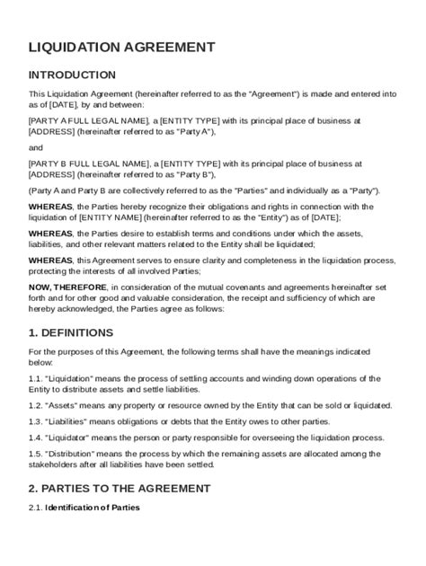 Liquidation Agreement Template Form Fill Out And Sign Printable Pdf