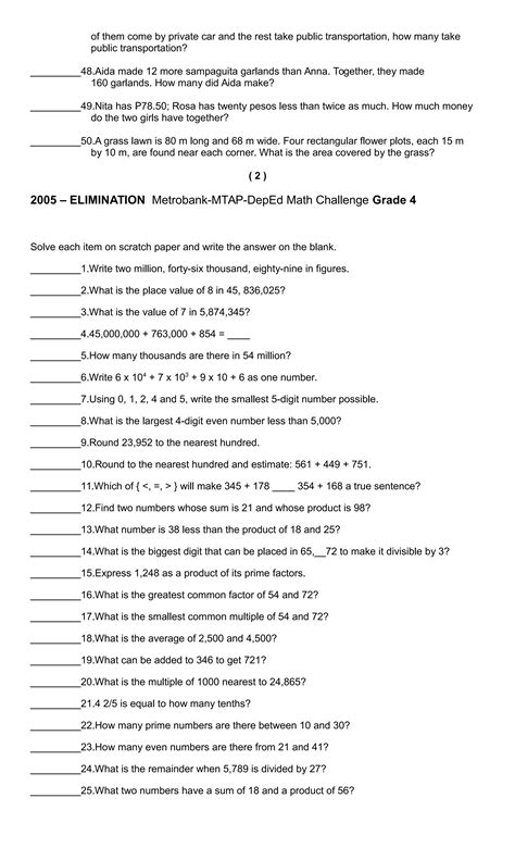 Grade 4 Mtap Reviewer Pdf Math Challenge Grade Greatest Common Factors
