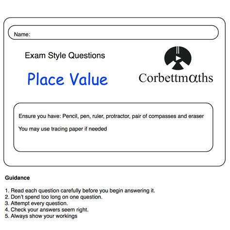 Place Value Practice Questions Corbettmaths