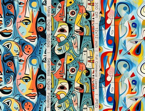 Fine Art Inspired Picasso Patterns 12 Seamless Digital Papers For
