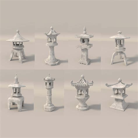 Japanese Garden Stone Lantern Pack 3d Model By Nhattuankts