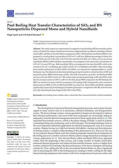 Pdf Pool Boiling Heat Transfer Characteristics Of Sio2 And Bn