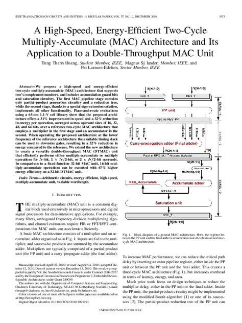 pdf a high speed energy efficient two cycle multiply accumulate mac