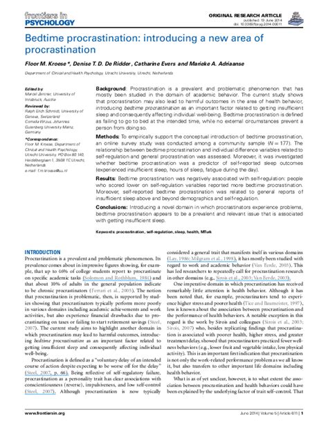 Pdf Bedtime Procrastination Introducing A New Area Of Procrastination