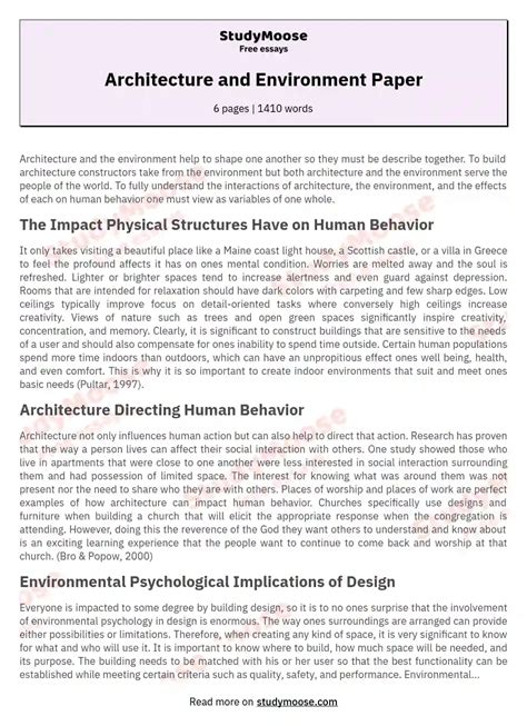 Architecture And Environment Paper Free Essay Example