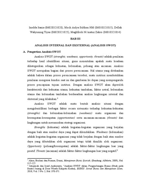 Kel 3 Mpi A Analisis Internal And Eksternal Analisis Swot Pdf