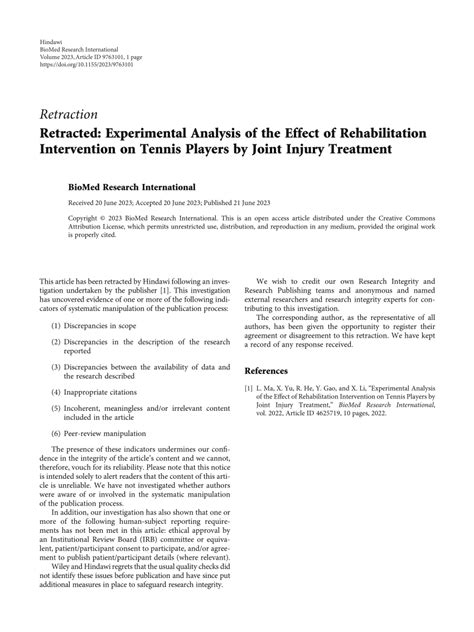 Pdf Retracted Experimental Analysis Of The Effect Of Rehabilitation Intervention On Tennis
