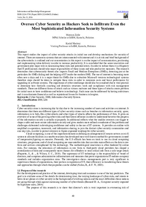 Pdf Information And Knowledge Management Oversee Cyber Security As