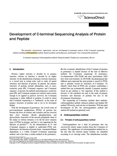 Development Of C Terminal Sequencing Analysis Of Protein And Peptide