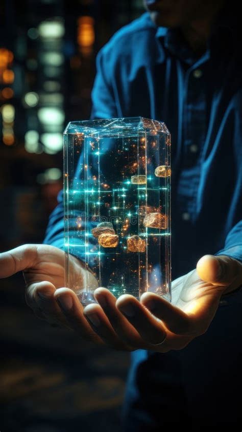 Blockchain Technology Concepts With Hand Holding A Futuristic Digital