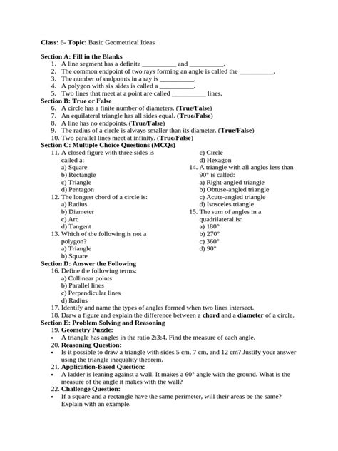 Basic Geometrical Ideas Worksheet Pdf Triangle Circle