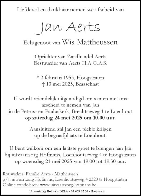 Jan Aerts † 13 05 2025 Inmemoriam