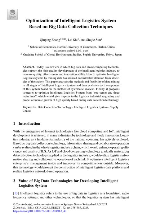 Pdf Optimization Of Intelligent Logistics System Based On Big Data