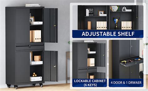 Yizosh Metal Garage Storage Cabinet With Locking Doors And