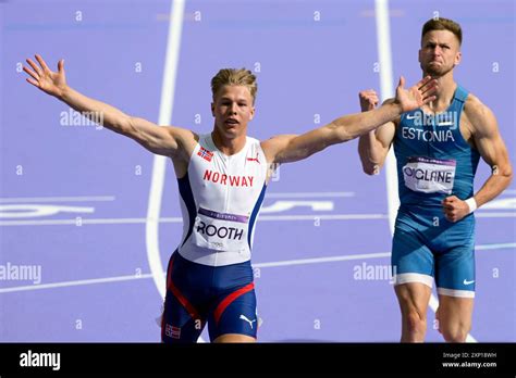 Markus Rooth Of Norway Celebrates After Winning His Decathlon 110 Meters Hurdles Heat At The