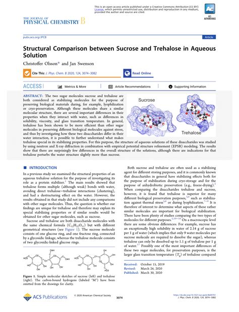 Pdf Structural Comparison Between Sucrose And Trehalose In Aqueous