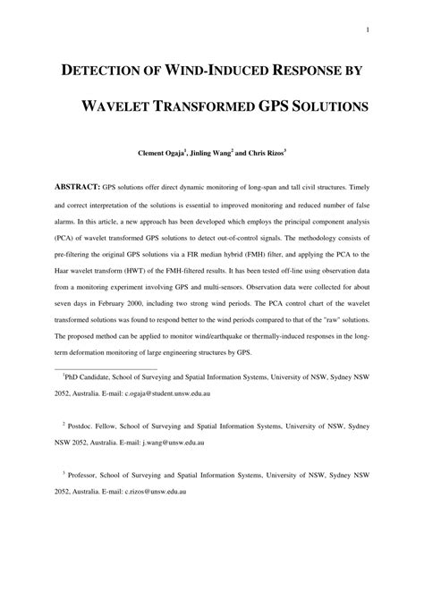 Pdf Detection Of Wind Induced Response By Wavelet Transformed Gps Solutions