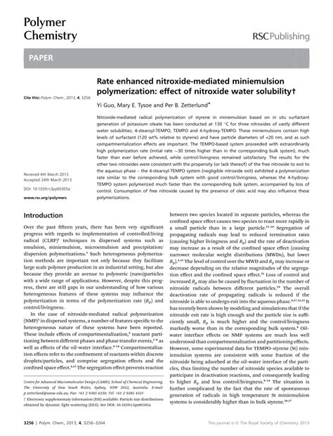 Pdf Rate Enhanced Nitroxide Mediated Miniemulsion Polymerization