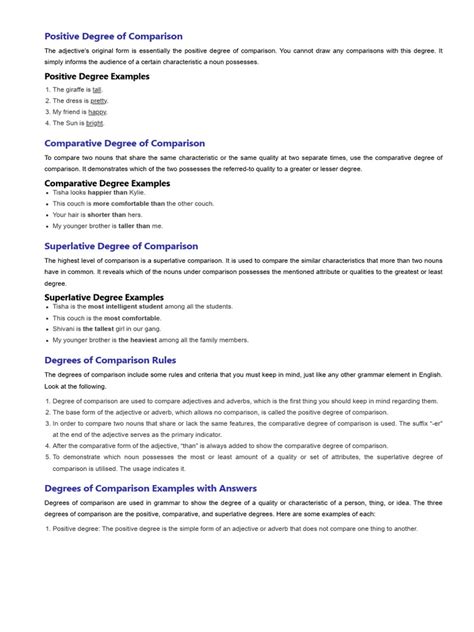 Degrees Of Comparison 100 Examples With Answers And Exercises Pdf Adjective Semantics